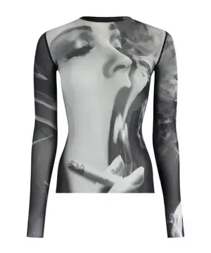 JEAN PAUL GAULTIER Smoking Portrait Mesh Long-sleeve T-shirt - Gray