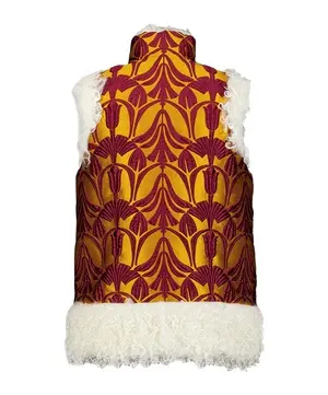 La DoubleJ Patterned-brocade Shearling-trim Vest