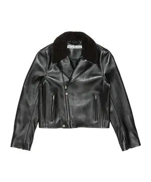 Acne Studios Leather Biker Jacket With Detachable Shearling Collar