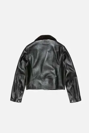 Acne Studios Leather Biker Jacket With Detachable Shearling Collar