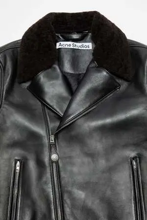 Acne Studios Leather Biker Jacket With Detachable Shearling Collar