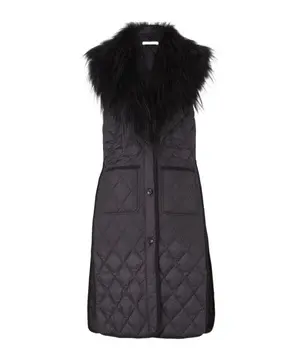 Fendi Cotton Trench Coat With Fox Fur Collar And Quilted Gilet