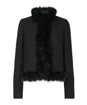 FENDI Jacket Black Wool And Fox Fur Blouson