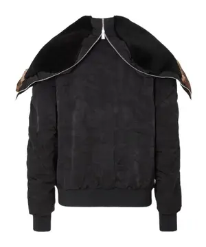 Fendi Patchwork Jacquard Nylon Bomber Jacket With Shearling And Tuscan Lambskin Trim