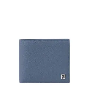 Fendi Ff Wallet Light Indigo Full-grain Leather Bi-fold Wallet