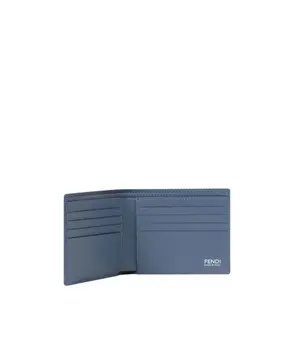 Fendi Ff Wallet Light Indigo Full-grain Leather Bi-fold Wallet