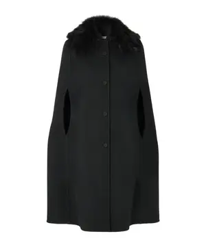 Fendi Double-sided Wool Cape With Fox Fur Collar - Black