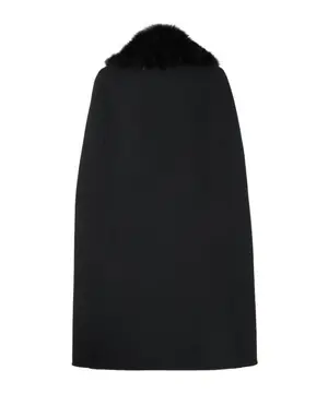 Fendi Double-sided Wool Cape With Fox Fur Collar - Black