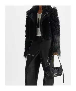 Fendi Blouson Patchwork Shearling Biker Jacket