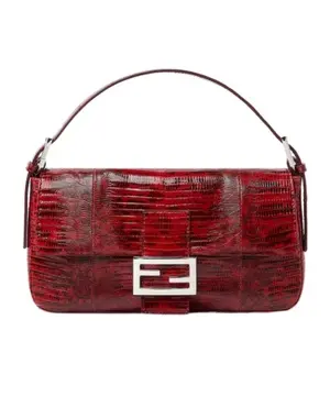 Fendi Baguette 26424 Burgundy Lizard-leather Bag - Red
