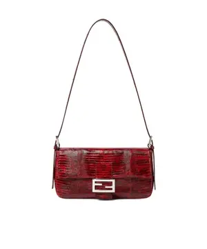 Fendi Baguette 26424 Burgundy Lizard-leather Bag