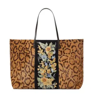 Fendi Medium Roll Jaguar Print Pony-effect Leather Shopper With Embroidery