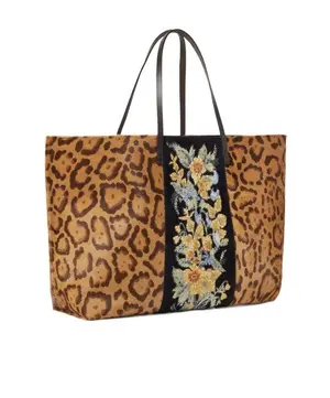 Fendi Medium Roll Jaguar Print Pony-effect Leather Shopper With Embroidery