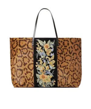 Fendi Medium Roll Jaguar Print Pony-effect Leather Shopper With Embroidery
