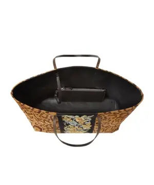 Fendi Medium Roll Jaguar Print Pony-effect Leather Shopper With Embroidery