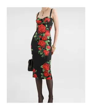 Dolce & Gabbana Rose-print Strapless Midi Dress