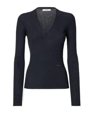 Fendi Navy Wool Ribbed Sweater