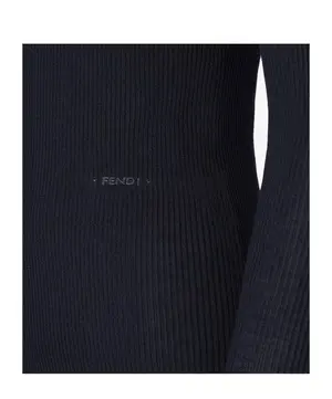 Fendi Navy Wool Ribbed Sweater