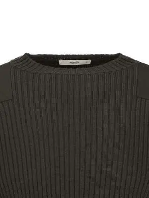 Fendi Ribbed Wool Jumper With Shoulder Patches - Green