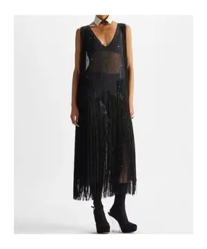 Fendi Silk Dress With Mirrors And Fringes