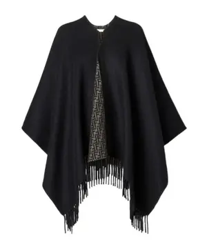 Fendi Ff Zucca Wool And Cashmere Poncho - Black