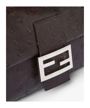 Fendi Baguette Ostrich Leather Bag - Dark Brown