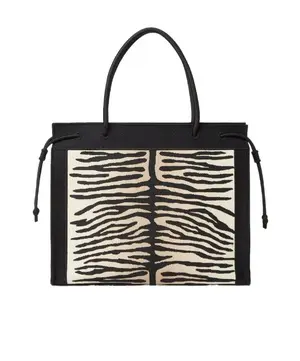 Fendi Beige And Black Tiger-effect Embroidered Fabric Shopper Bag