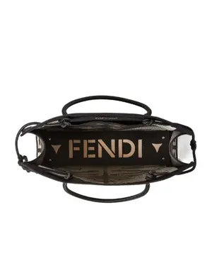 Fendi Beige And Black Tiger-effect Embroidered Fabric Shopper Bag