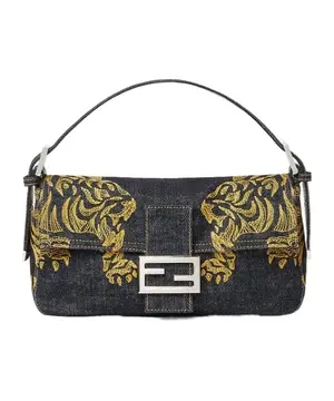 Fendi Baguette 26424 Denim Bag With Embroidery