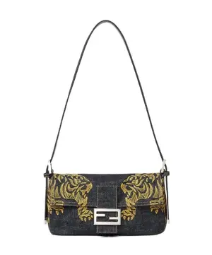 Fendi Baguette 26424 Denim Bag With Embroidery