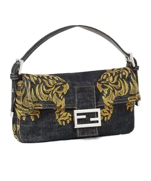 Fendi Baguette 26424 Denim Bag With Embroidery