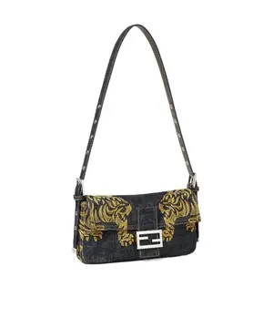 Fendi Baguette 26424 Denim Bag With Embroidery