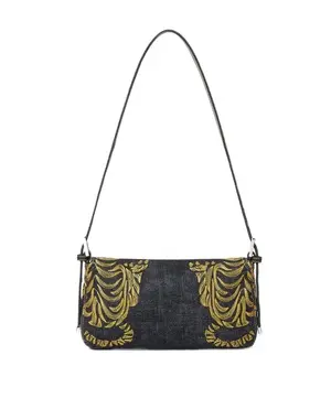 Fendi Baguette 26424 Denim Bag With Embroidery