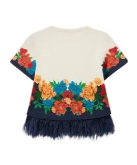 La DoubleJ Floral Feather Trim T-shirt
