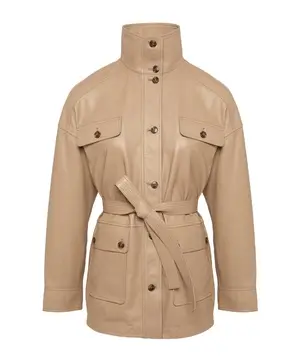 YVES SALOMON Belted Leather Jacket - Light Brown