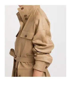 YVES SALOMON Belted Leather Jacket - Light Brown
