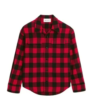 AMI Paris Red Wide Checkered Wool Overshirt - Ruby Red/black