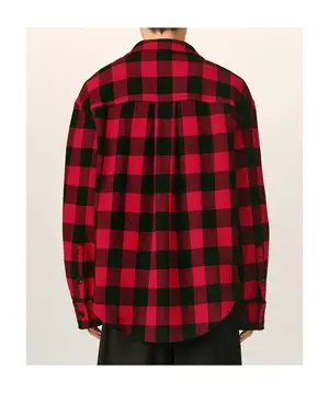 AMI Paris Red Wide Checkered Wool Overshirt - Ruby Red/black