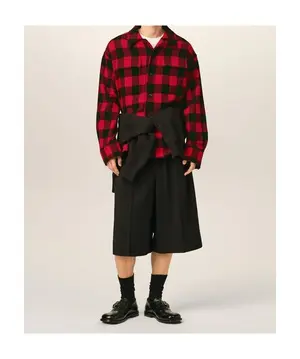 AMI Paris Red Wide Checkered Wool Overshirt - Ruby Red/black