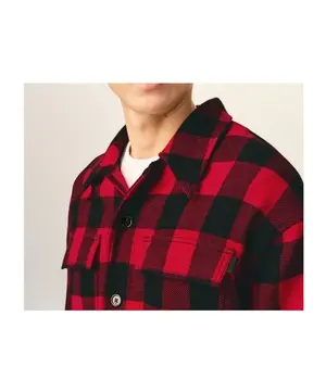 AMI Paris Red Wide Checkered Wool Overshirt - Ruby Red/black
