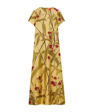 La DoubleJ Floral Print Swing Midi Day Dress - Brown