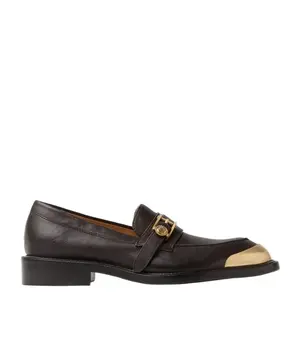 Versace Primo Leather Loafers With Metal Buckle And Cap Toe