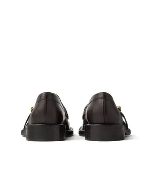 Versace Primo Leather Loafers With Metal Buckle And Cap Toe