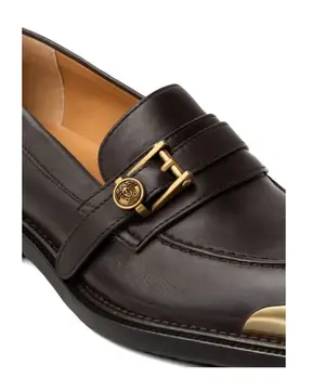 Versace Primo Leather Loafers With Metal Buckle And Cap Toe