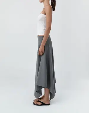 ST. AGNI Curved Patchwork Midi Skirt