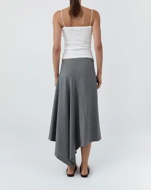 ST. AGNI Curved Patchwork Midi Skirt