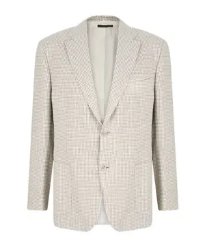 Brioni Ravello Single-breasted Linen Blend Houndstooth Check Blazer - Beige