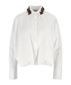ERMANNO FIRENZE Embellished-collar Long-sleeve Shirt - White