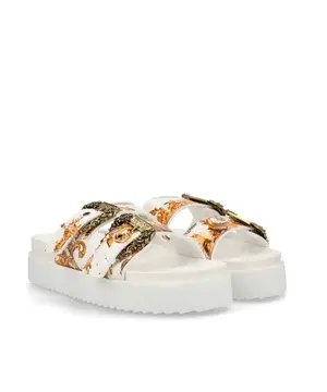 Versace Embellished Barocco Print Platform Sandals - White