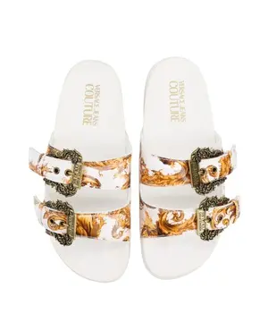 Versace Embellished Barocco Print Platform Sandals - White